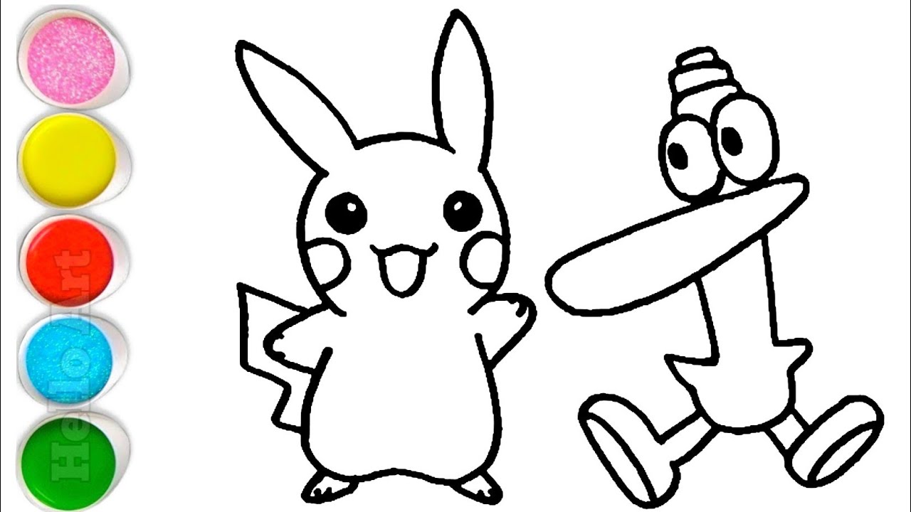Cute Pato and Pikachu Drawing, Painting and Coloring For Kids and ...