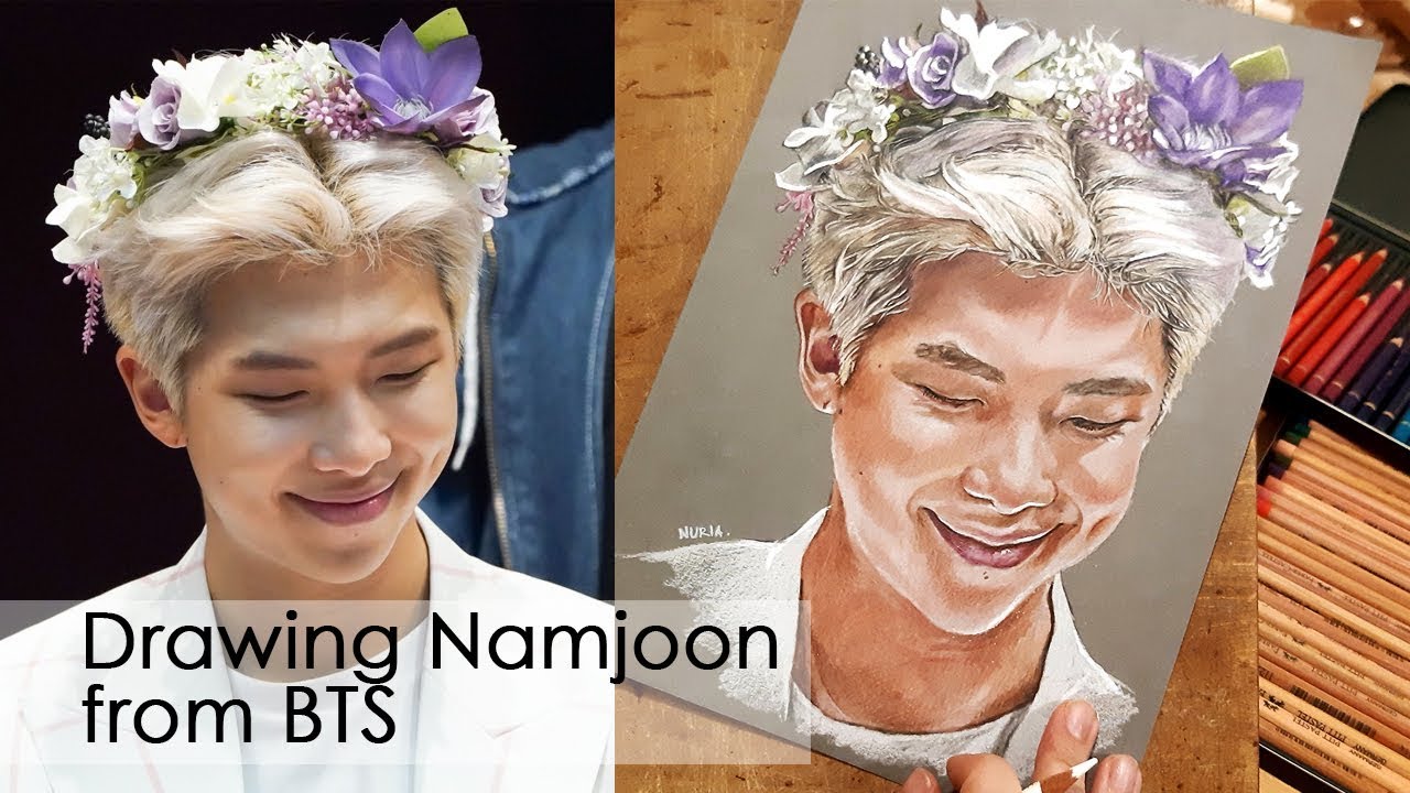 Drawing Kim Namjoon (RM) from BTS with colored pencils - YouTube