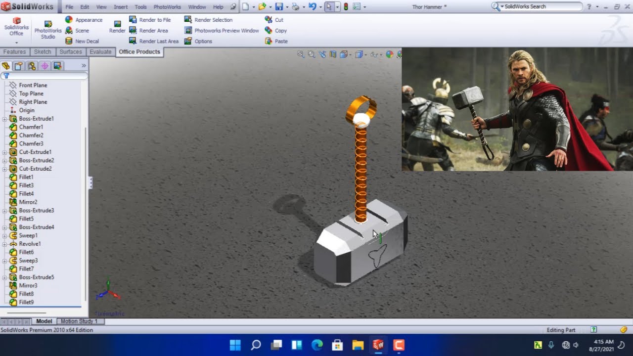 Solidworks - Modeling a Mjollnir (Thor Hammer) in Solidworks - YouTube
