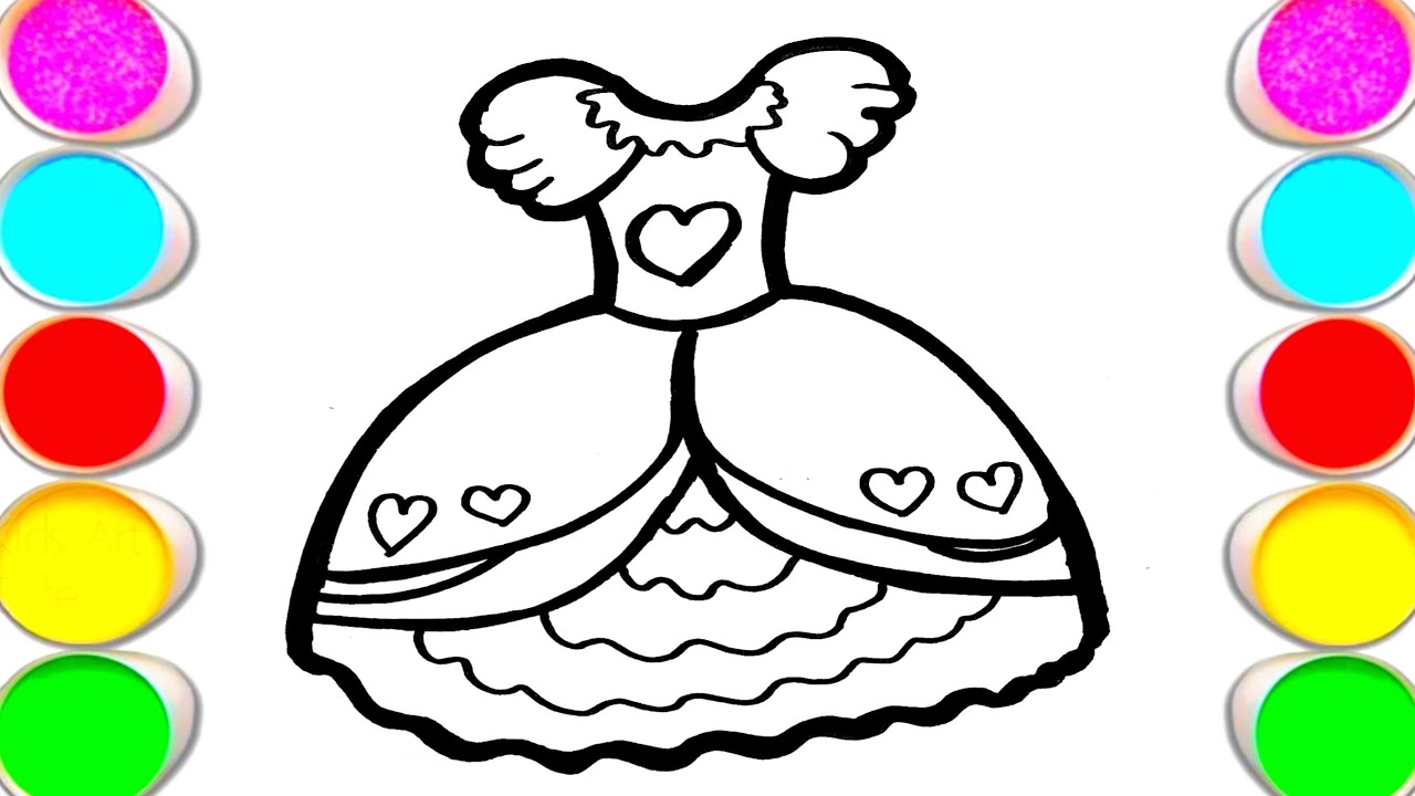 how to draw princess dress drawing and coloring for kids and toddlers ...
