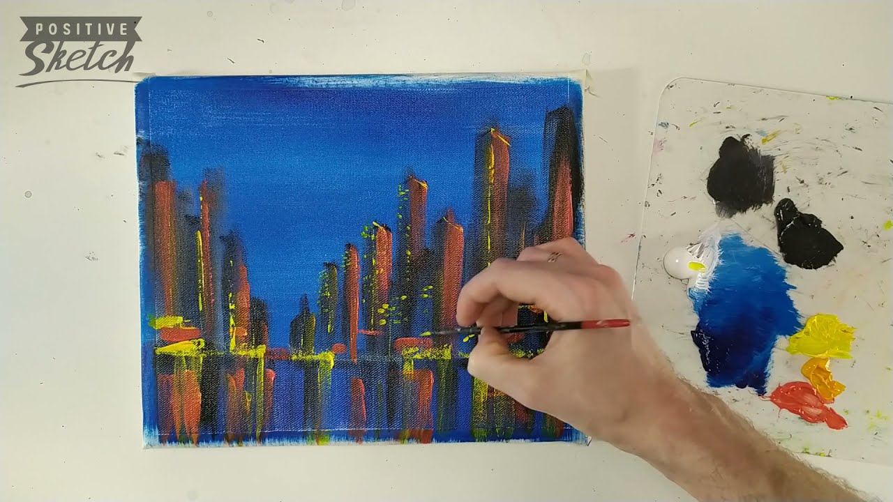 Acrylic painting, Abstract cityscape, Easy city painting - YouTube