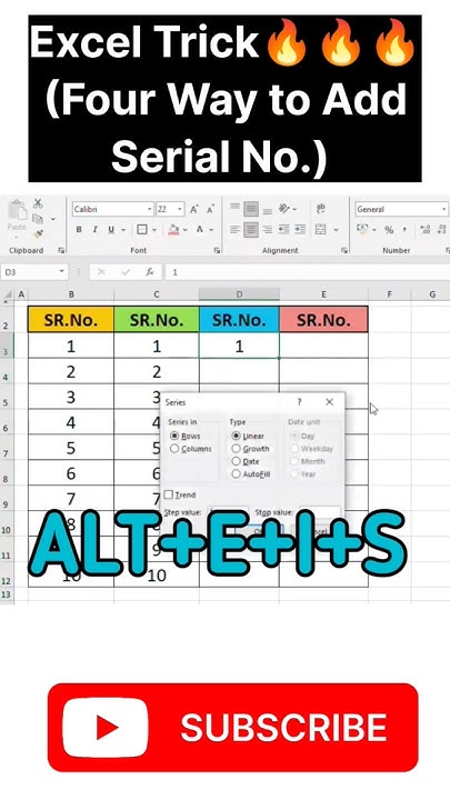 ExcelTrick😲#Four ways to Add Serial No. in Excel#excel#exceltips#exceltutorial#excelformula# ...