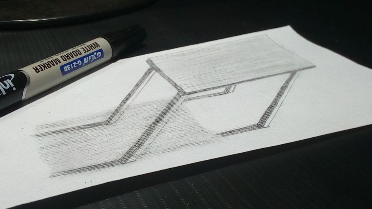 How to draw a 3D table on paper for beginners - YouTube