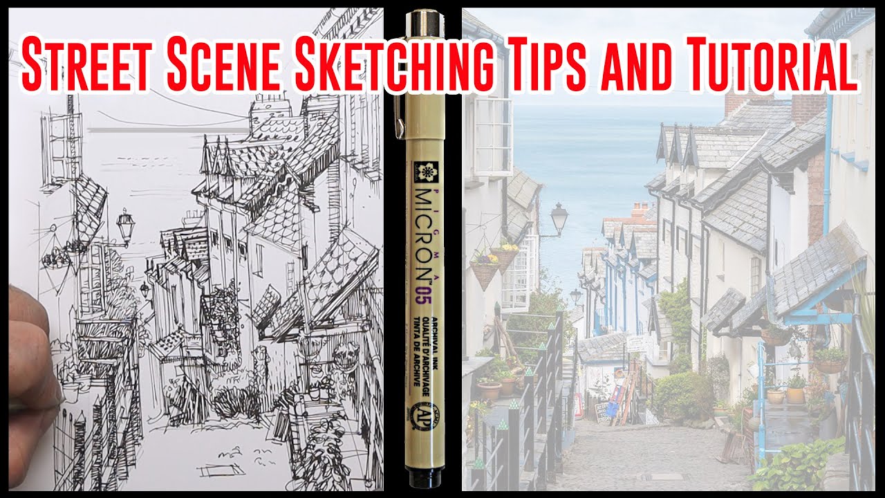 How to Sketch a Complicated Street Scene. No Pencil Underlay. Tips and ...