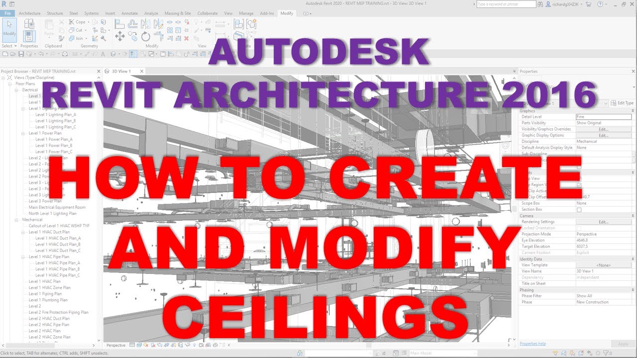 REVIT ARCHITECTURE 2016: HOW TO CREATE AND MODIFY CEILINGS - YouTube