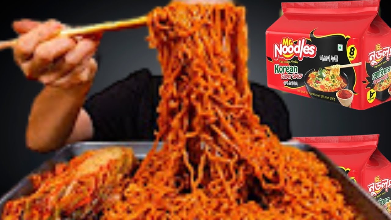 Spicy Korean Noodles eating, Spicy Fire Noodles Eating with egg, World ...