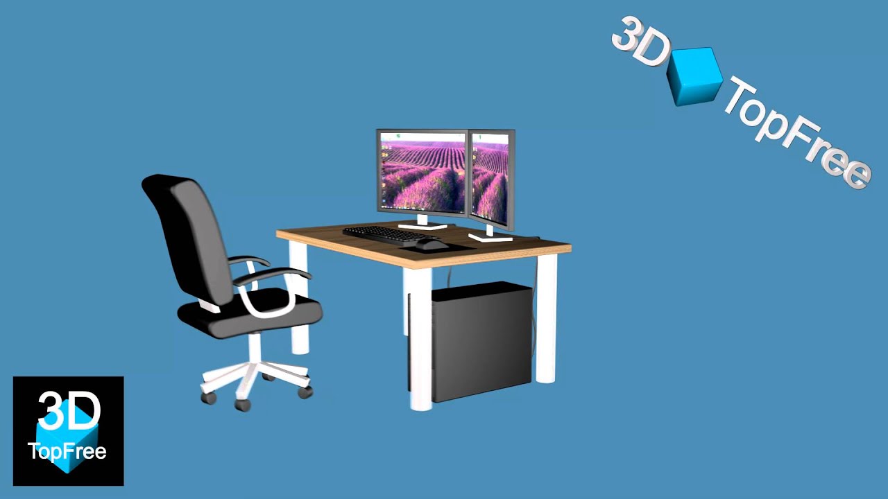 Pc Table - 3D Free Models - (c4d obj 3ds ) - www.3dtopfree.com - YouTube