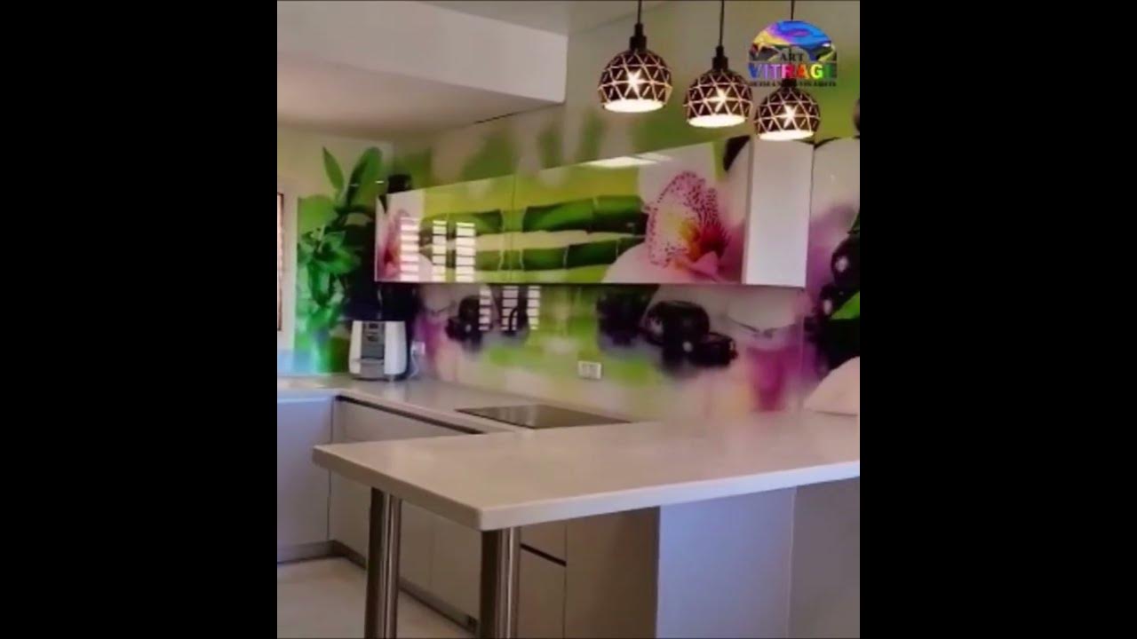 Стеклянный фартук на всю стену с цветочным рисунком ОРХИДЕИ 🌸 На заказ ...