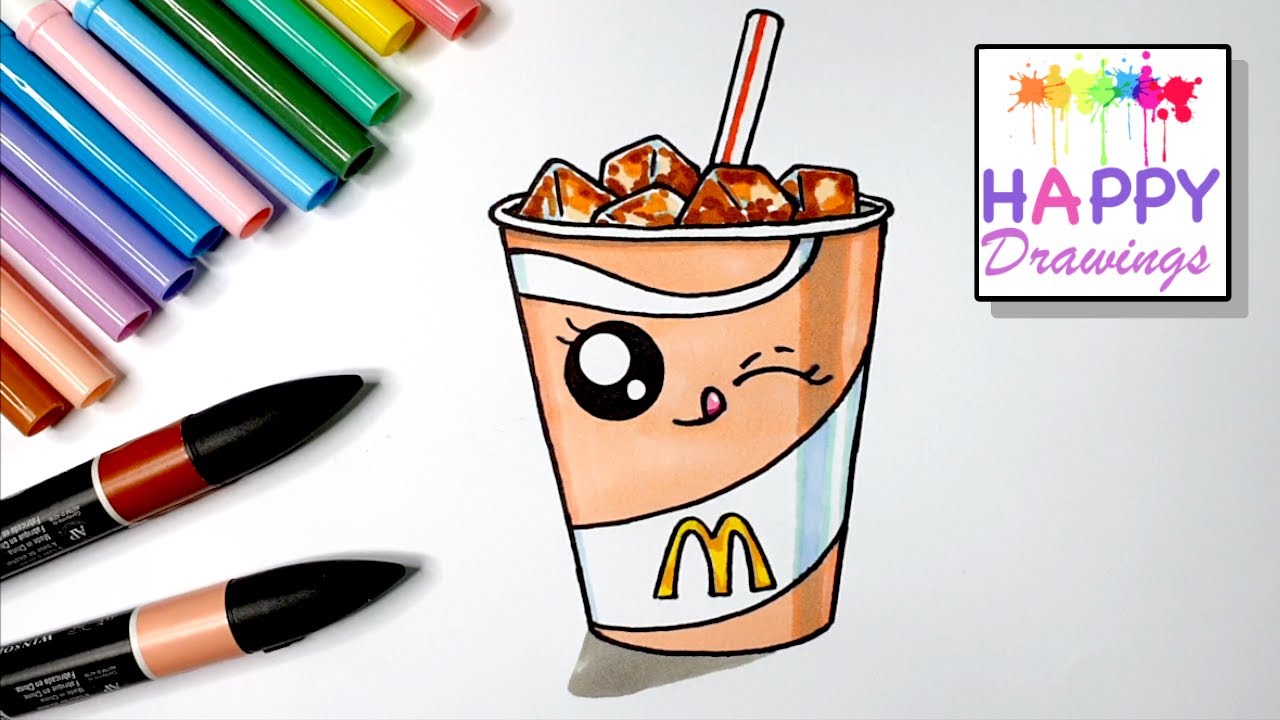 How to Draw a Cute Mc Donald's Drink with Ice Cubes and a Straw EASY ...