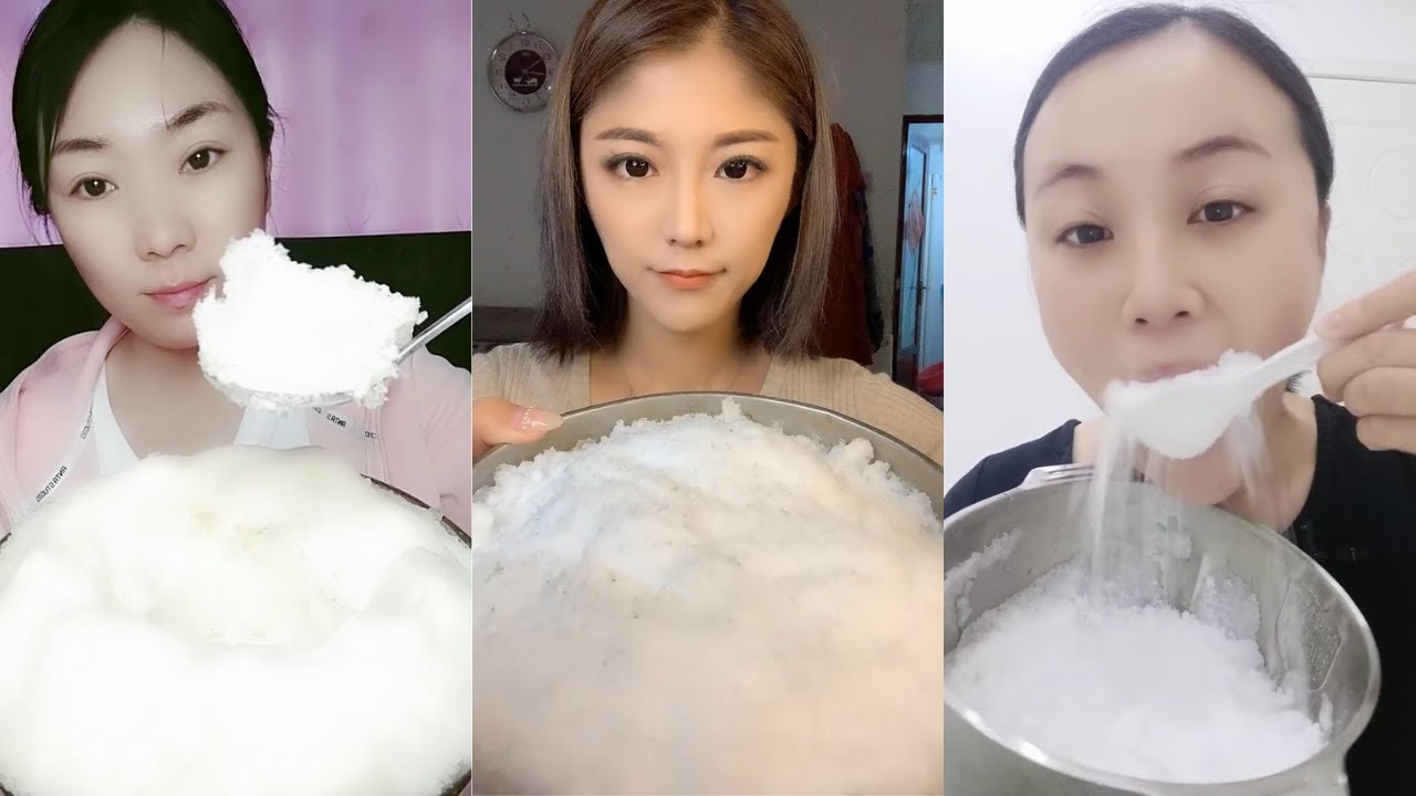 【ASMR】WHITE FLUFFY SNOW EATING ASMR SOFT CRUNCH ️POWDERY ICE CRUNCHY ...
