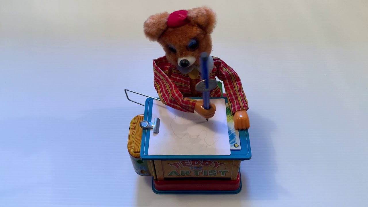 Teddy the Artist, 1959 Yonezawa BO Tin Toy Made in Japan - YouTube