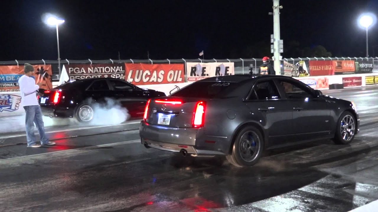 Cadillac CTS-V burnout and drag race - YouTube