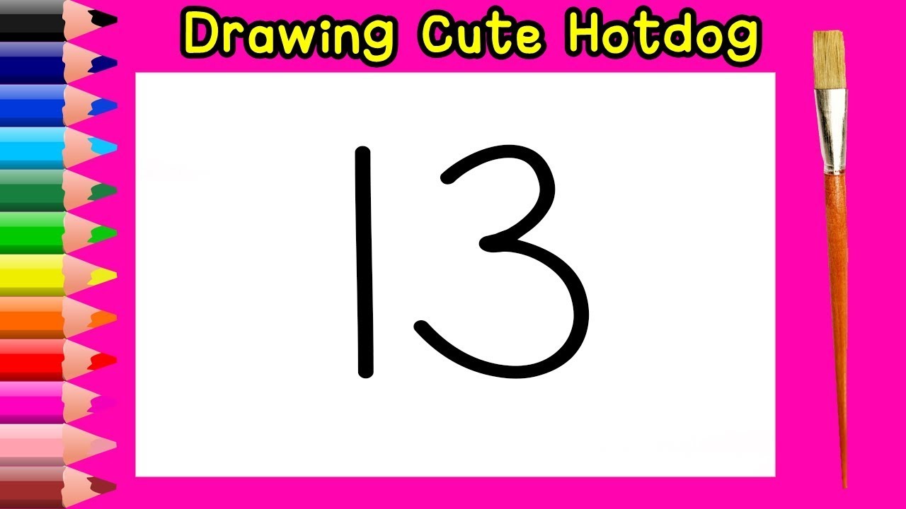 Hot dog Cute Drawing with Number 13 easy Amazing Art - YouTube
