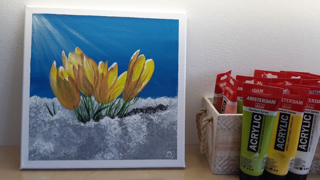 How to Paint a Crocus in the Snow for Beginners | TUTORIAL Acrylic ...
