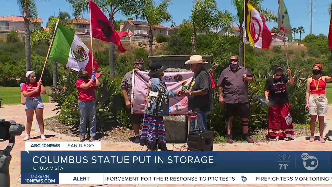 Columbus statue put in storage - YouTube