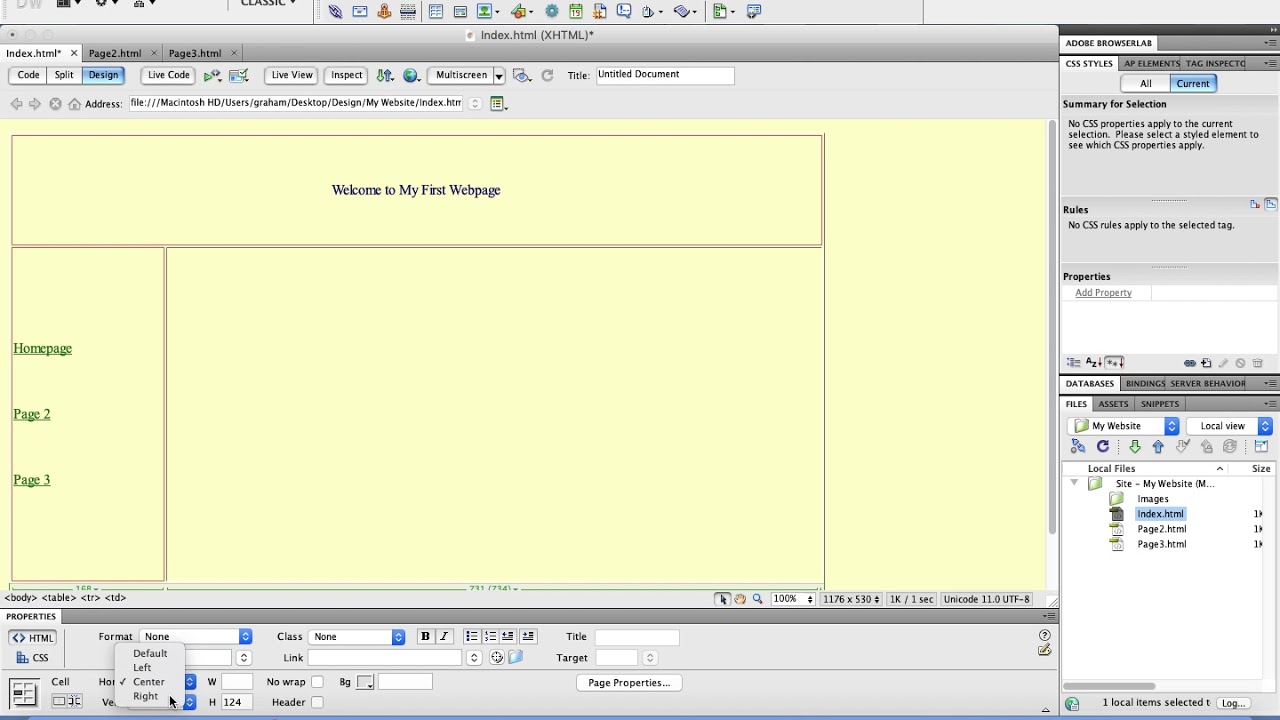 Changing Text Position in Dreamweaver - YouTube