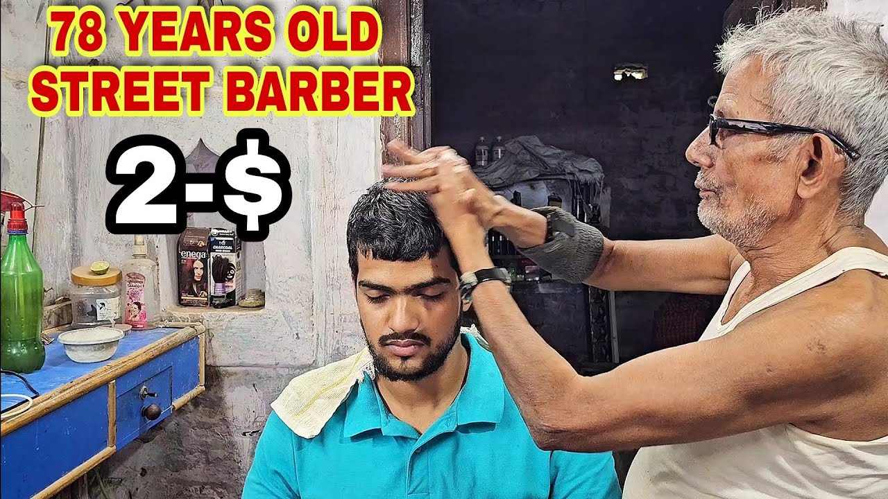 Indian Barber,78Years Old Street Barber 👌 Good And Relief Massage - YouTube
