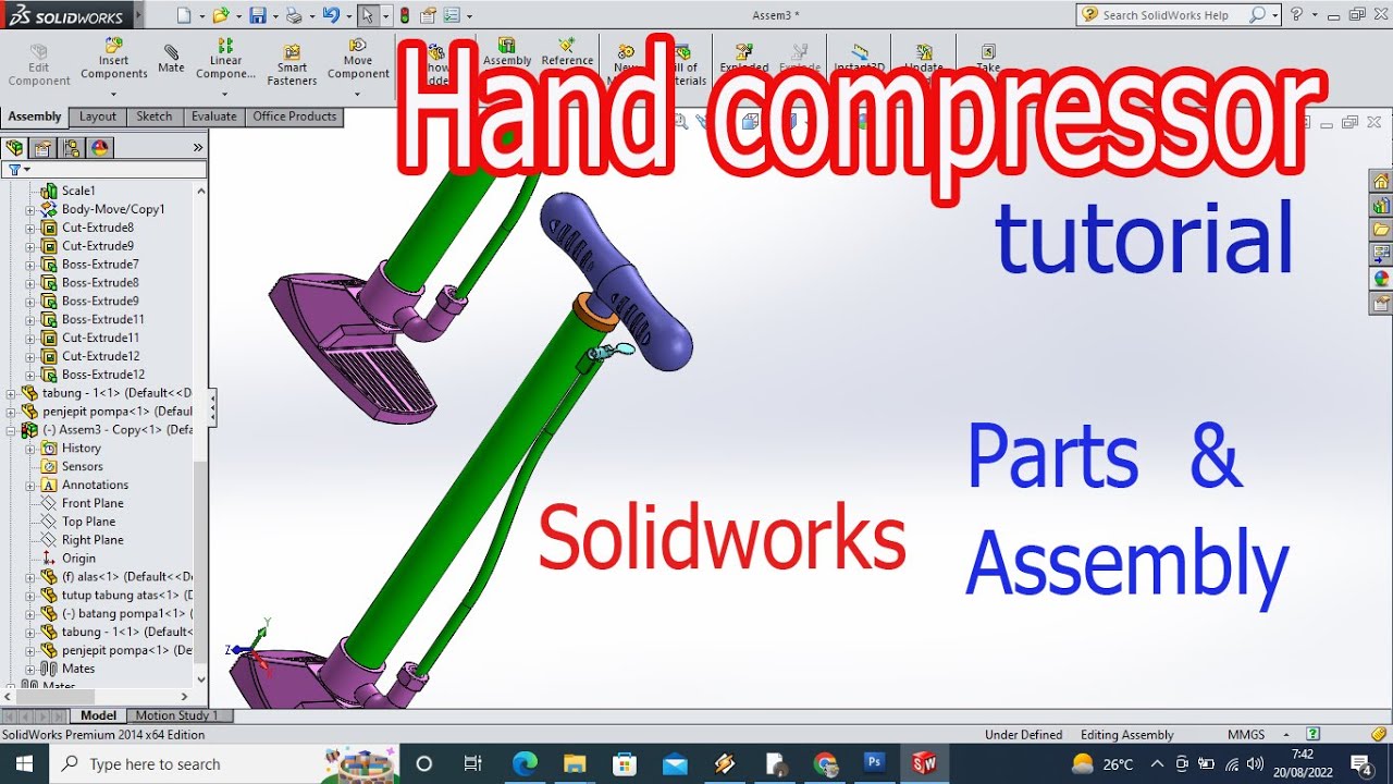 solidworks for create drawing hand Compressor || pompa tangan udara ...