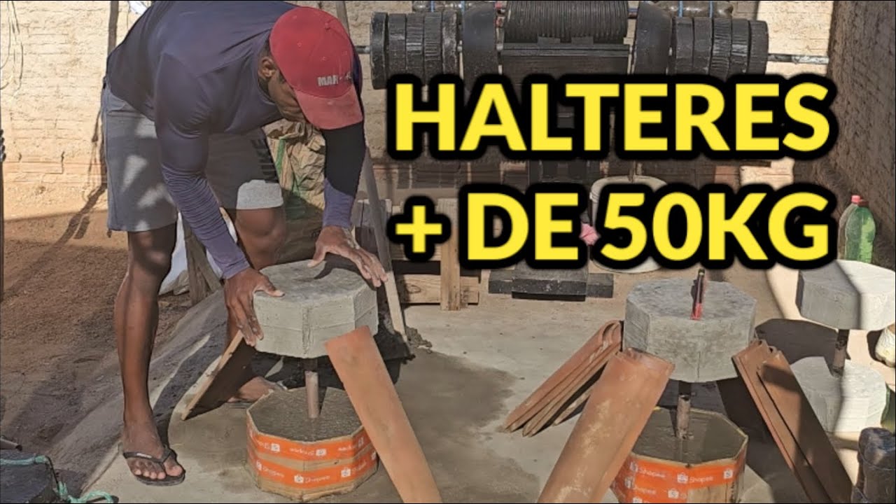 HALTERES DE CONCRETO PESO CASEIRO TREINO EM CASA - YouTube