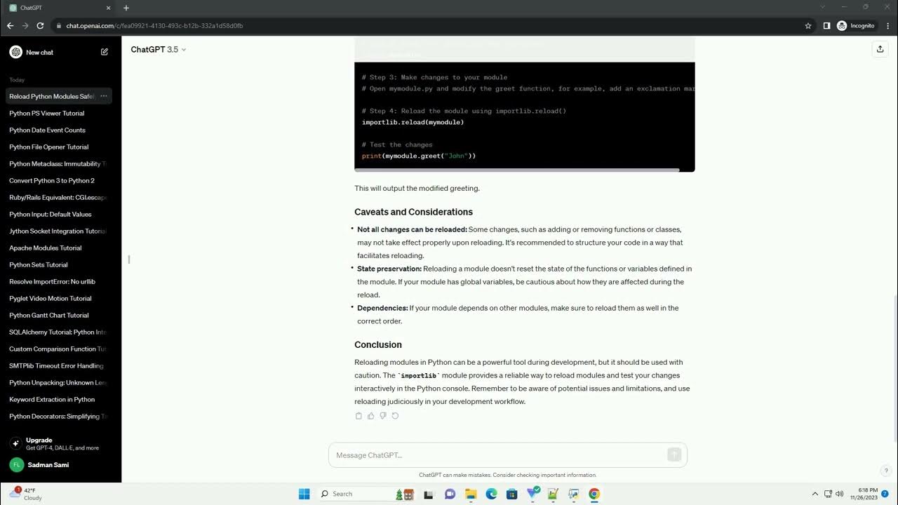 Proper way to reload a python module from the console - YouTube