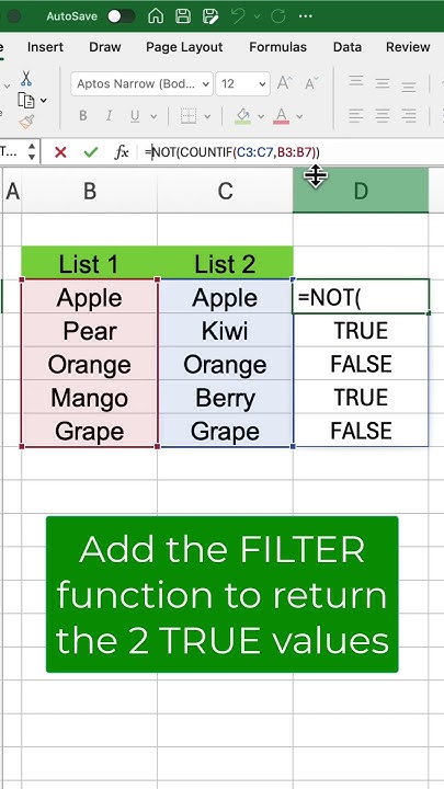 Formulas To Compare Lists In Excel Excelshorts Exceltip Exceltutorial Youtube