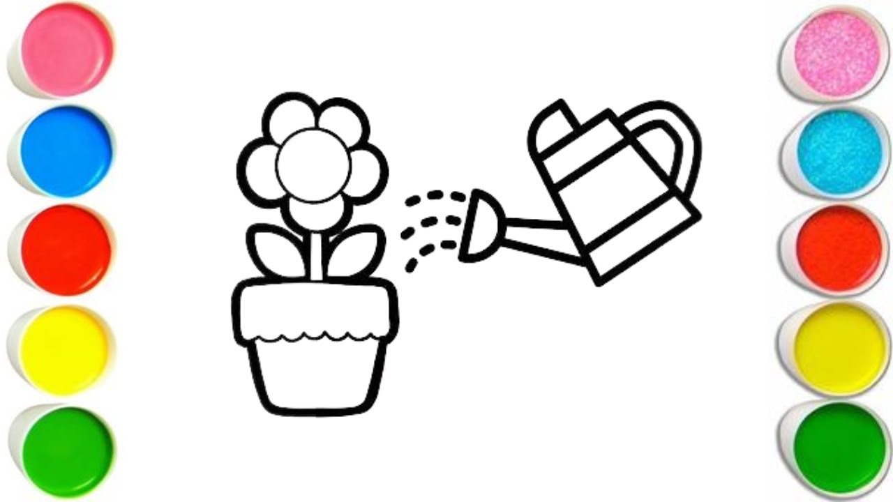 Watering Plant Coloring, Painting, and Drawing for Kids and Toddlers 🖍️ ...