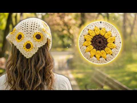 Ayçiçekli Motifli Bandana Yapımı 🌻 Tığ İşi Kolay Örgü Bandana Modeli