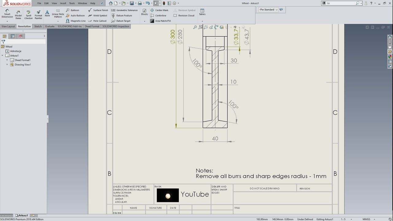 SOLIDWORKS 2018 - WHEEL - CONCRETE MIXER - DRAWING - YouTube