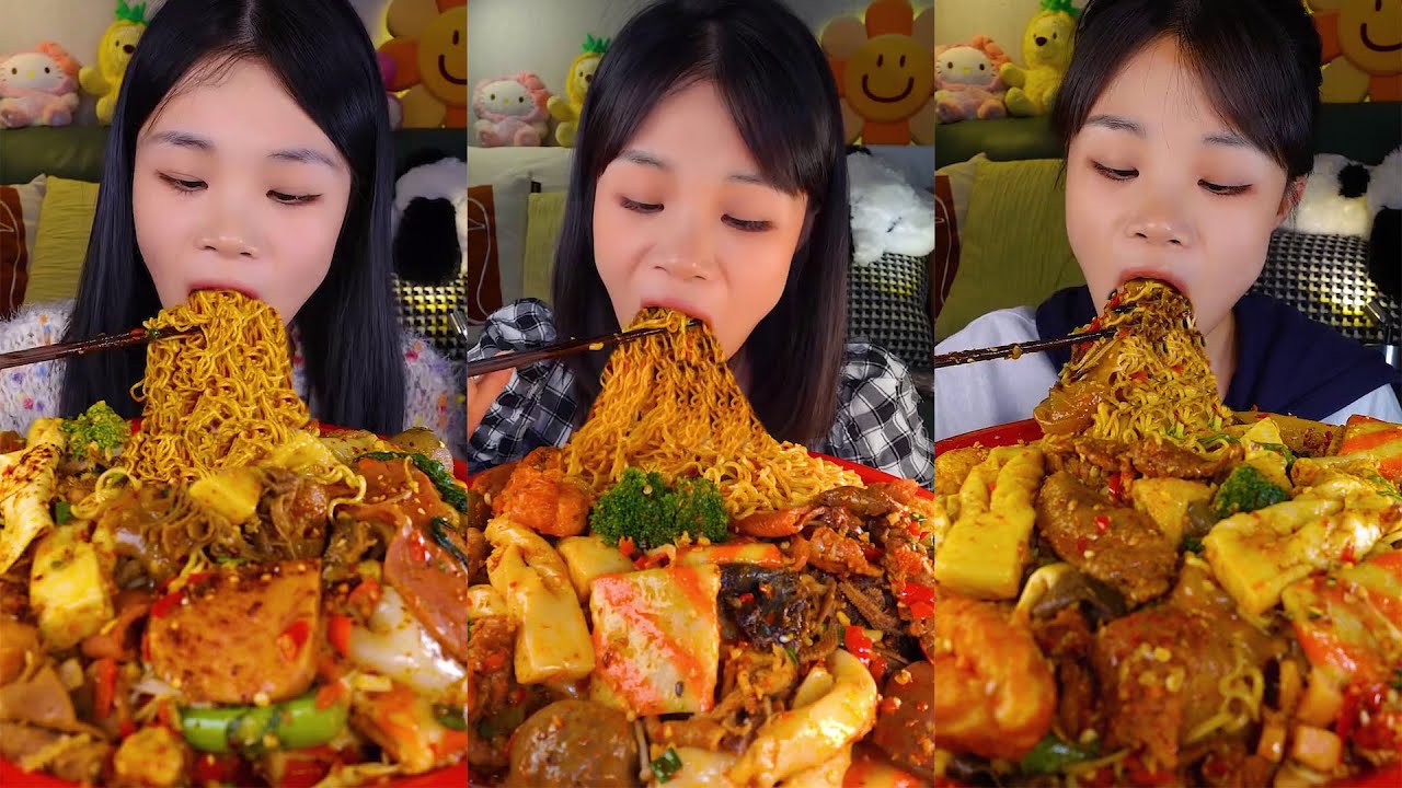 MUKBANG ASMR | Spicy noodle addicted vegetables chicken legs | Mukbang ...