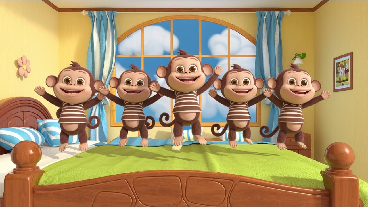 Counting Fun with 5 Little Monkeys 🐵 | Jumping on the Bed Nursery Rhyme ...