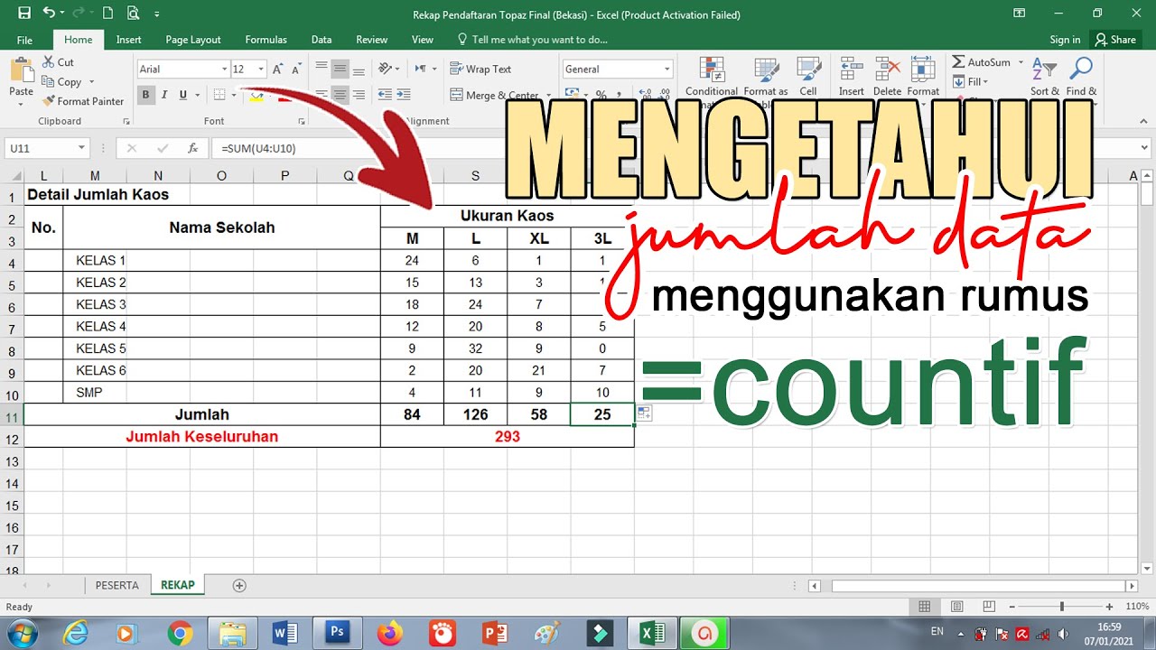 MENJUMLAHKAN KATA/KALIMAT TERTENTU DI MICROSOFT EXCEL MENGGUNAKAN RUMUS COUNTIF - YouTube