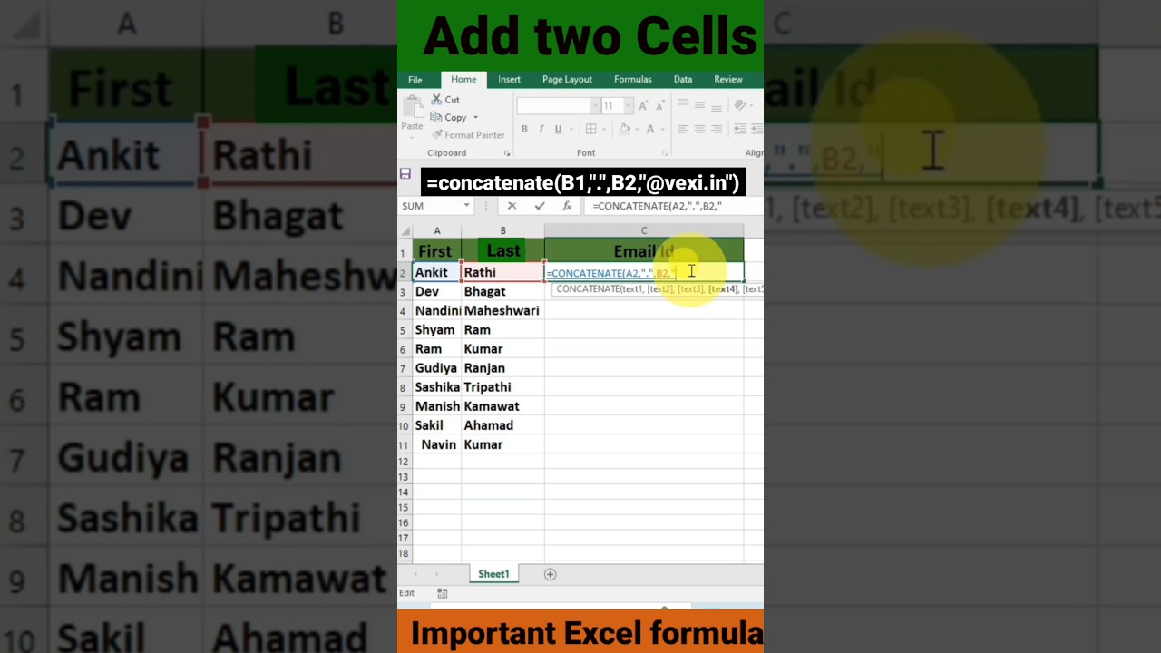 How To Add Two Cells In Excel Using Concatenate Formula Add Two Cells How To Add Two Cells In Excel Using Concatenate Formula Add Two Cells
