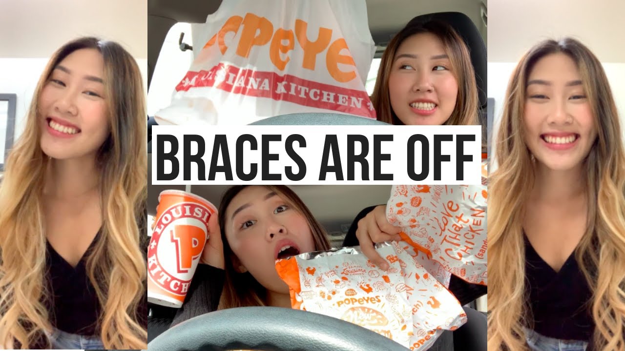 GETTING MY BRACES OFF AFTER 3 YEARS + EATING POPEYES CHICKEN SANDWICH ...