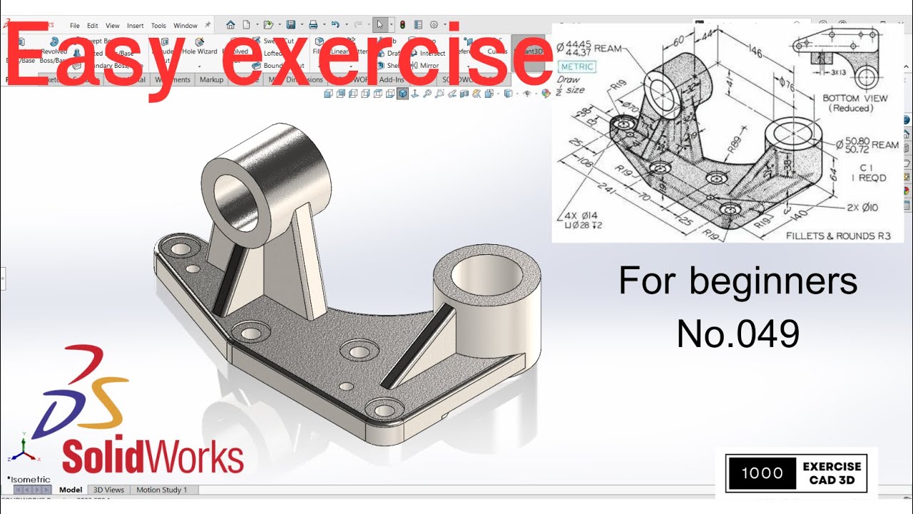 SolidWorks easy exercise for beginners No.049 / การเขียน Part สำหรับ ...