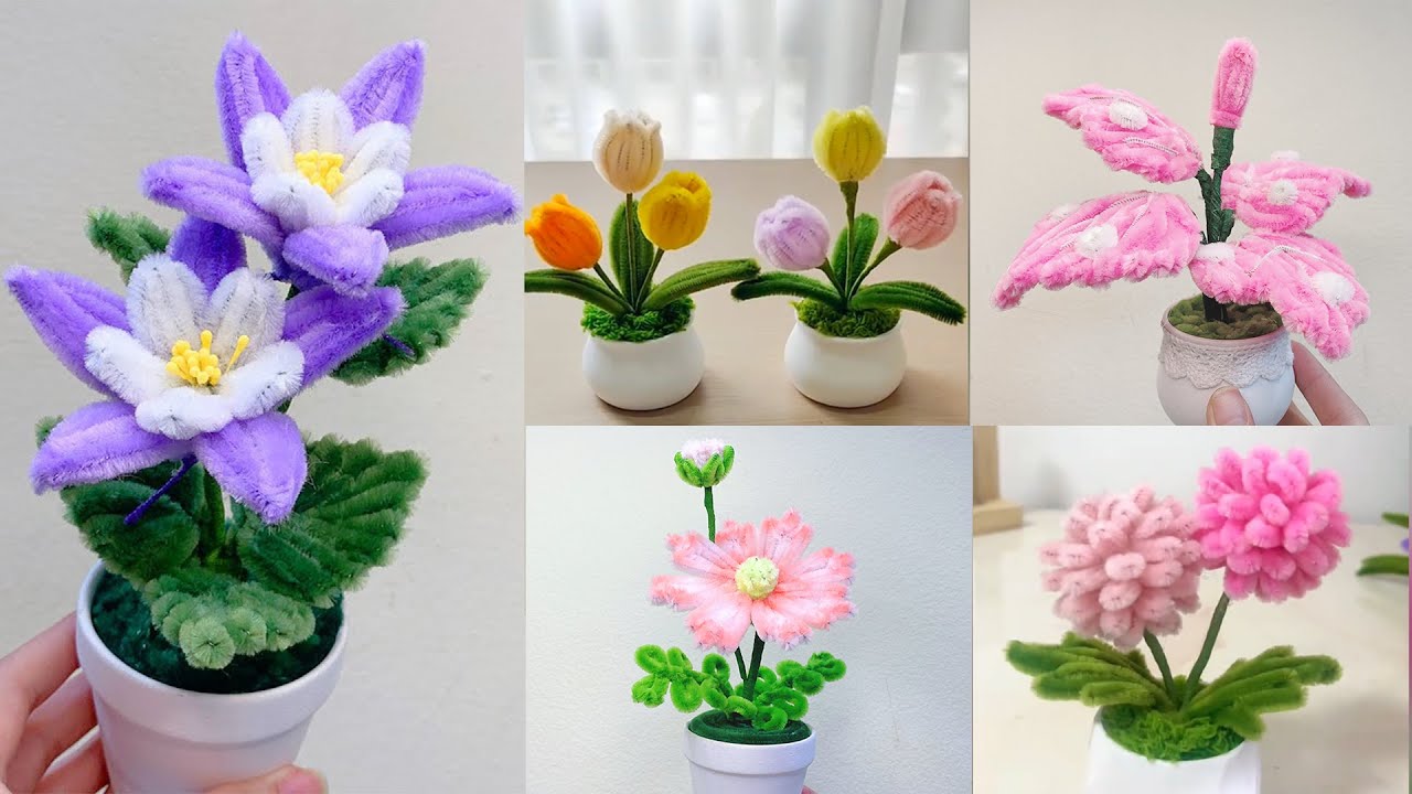 Amazing 5 Beautiful Pipe Cleaner Flower Making | DIY Mini Flower Pipe ...