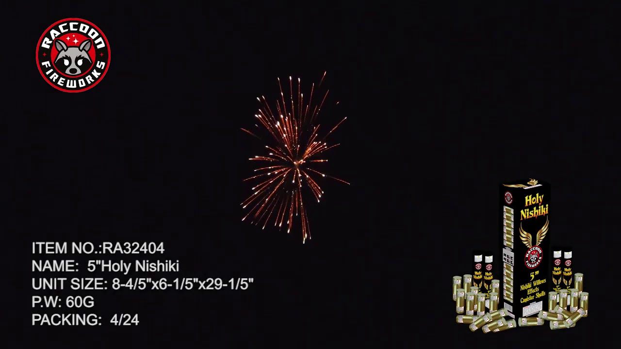 5 Holy Nishiki - Raccoon Fireworks - 60 Gram Canister Shells - RA32404 ...