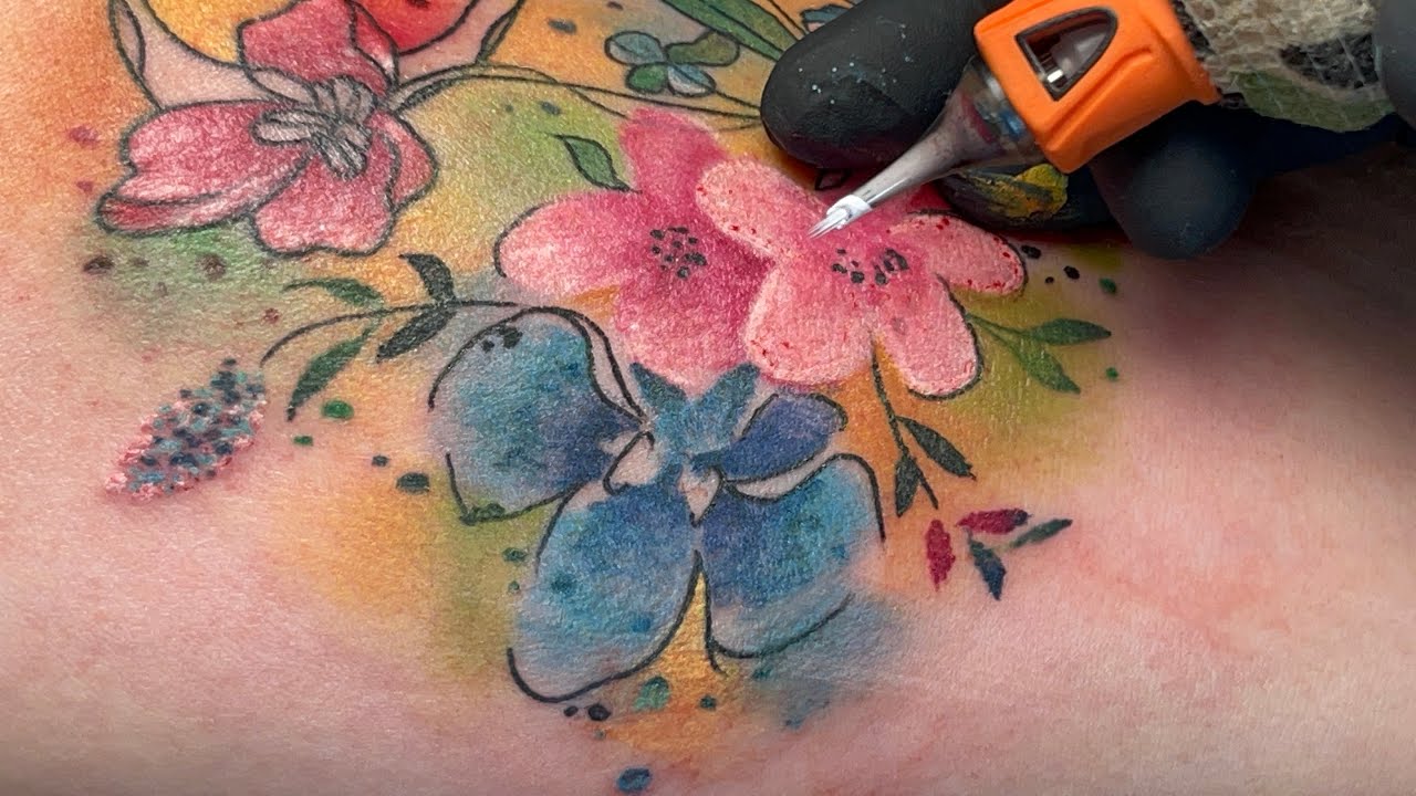 Fixing Old Tattoo | Watercolor tattoo Process - YouTube