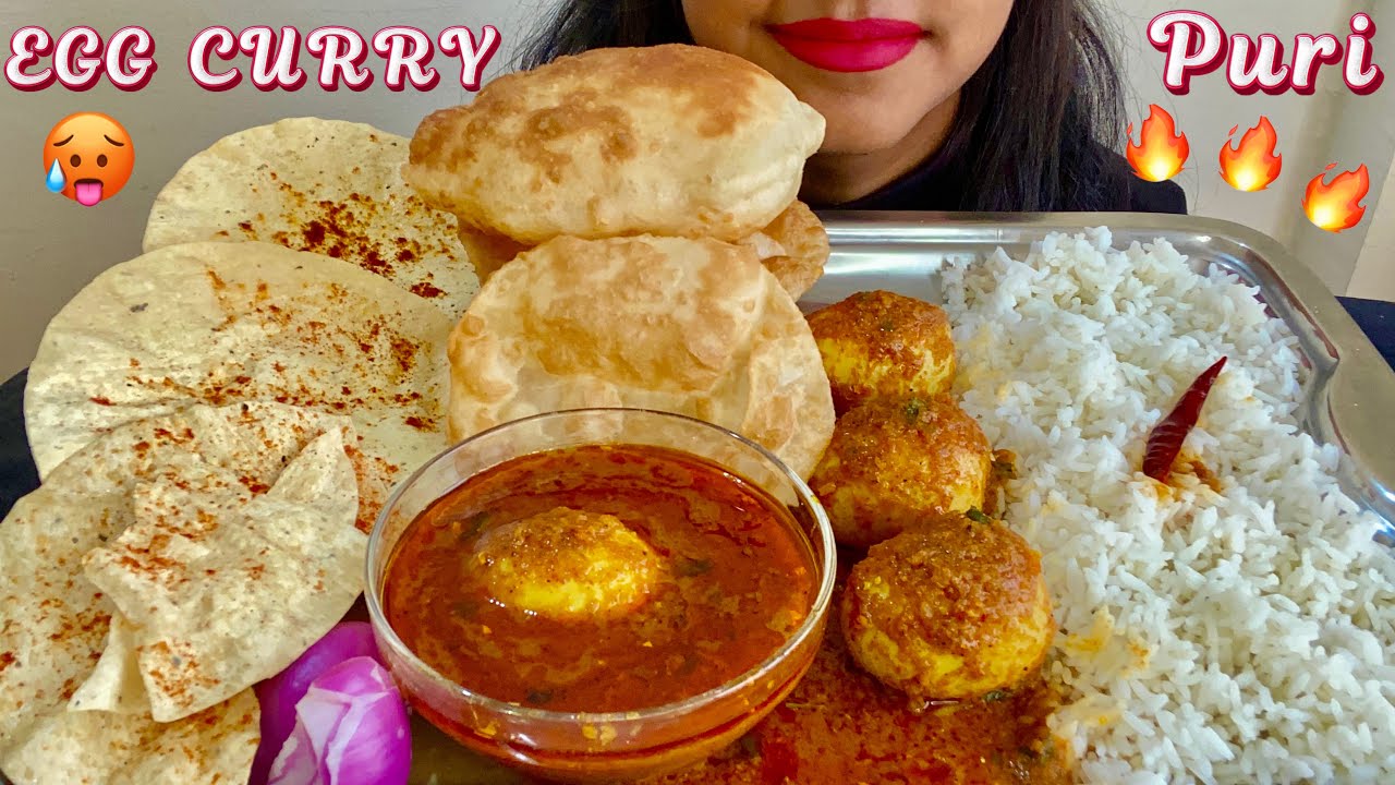 EATING SPICY EGG CURRY 🥵 WITH PURI l EATING SHOW l BIG BITES l EGG ...
