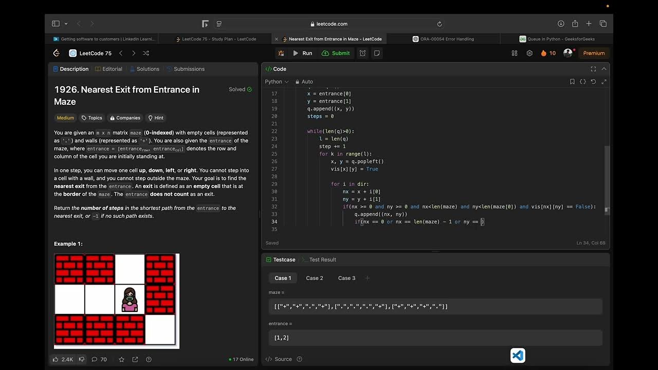 LEETCODE 75 | Graph BFS | 1926. Nearest Exit from Entrance in Maze | Medium - YouTube