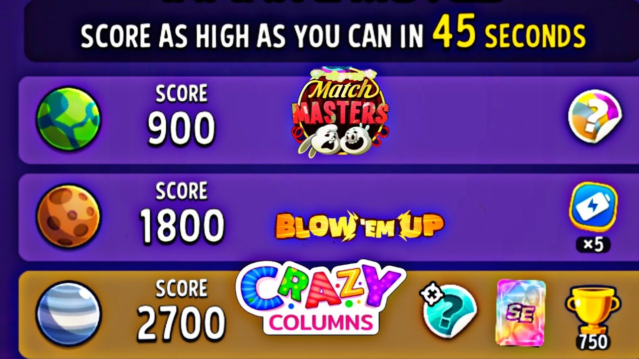 crazy columns blow em up solo challenge cosmic rush 45 seconds 2700 ...