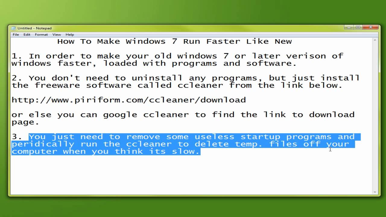 Speed Up, Make Windows 7 Faster Like Newly Installed - YouTube