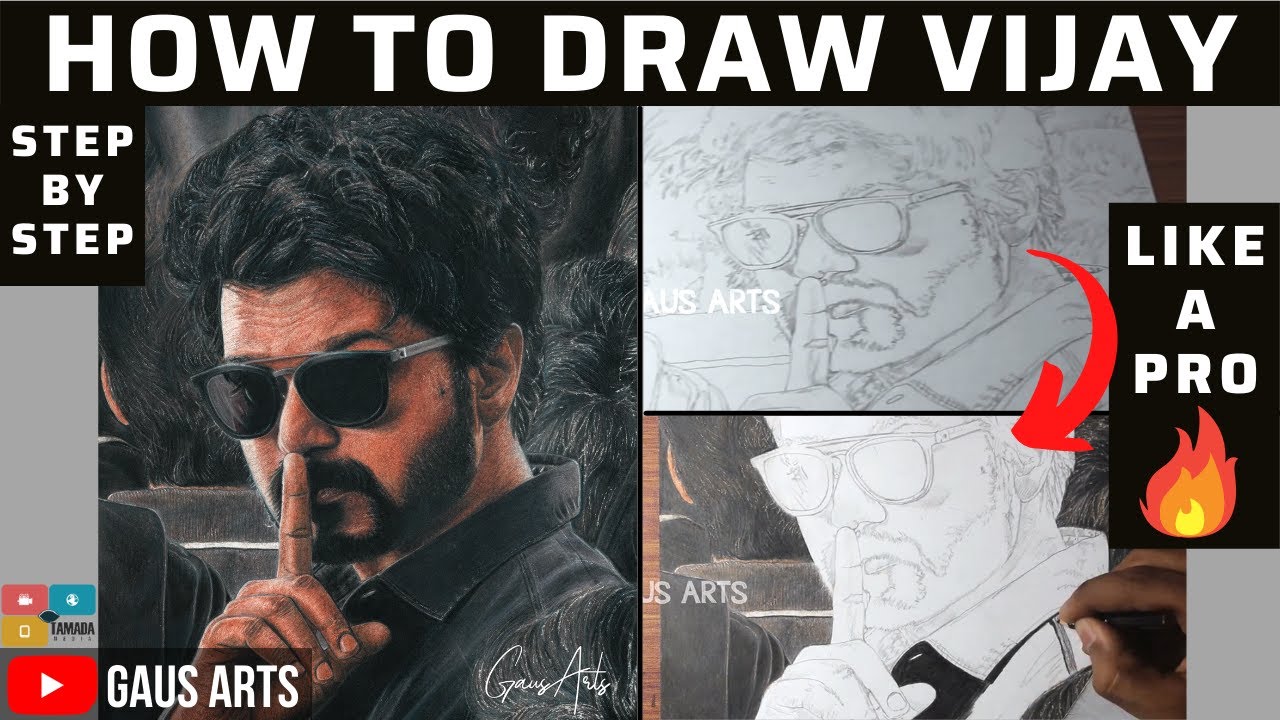 How to draw VIJAY | MASTER 2ND LOOK DRAWING TUTORIAL | Step by Step ...
