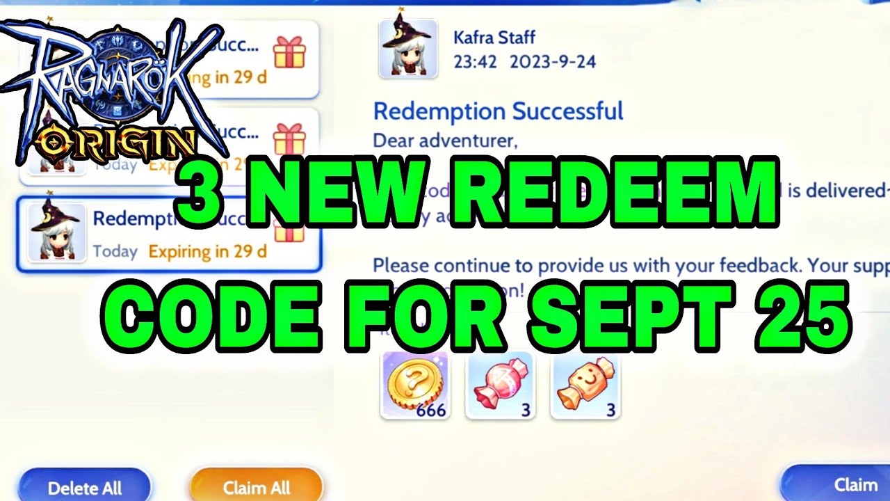 3 NEW REDEEM CODE FOR SEPT 25 • RAGNAROK ORIGIN - YouTube