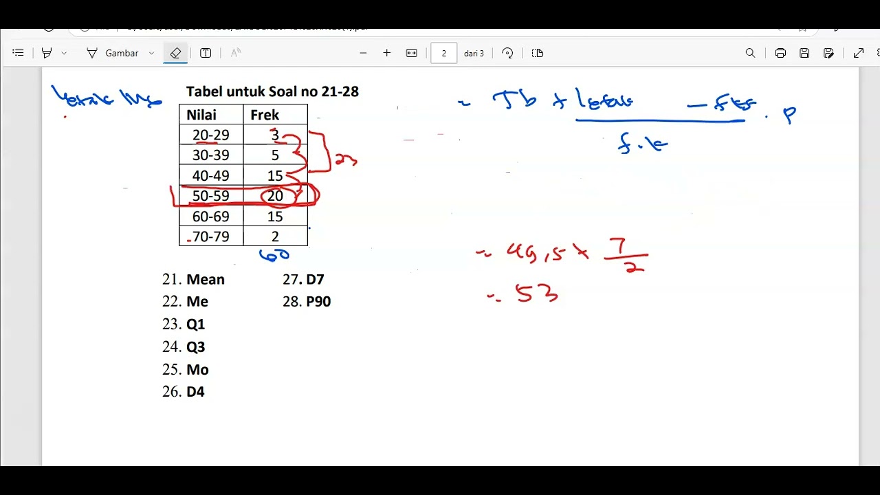 PEMBAHASAN SOAL PTS NO 21-25 STATISTIKA DATA KELOMPOK MEAN CARA CODING ...