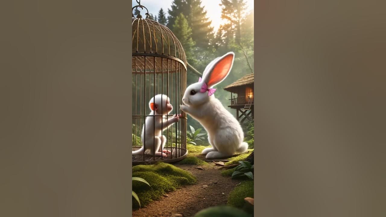 :"Rabbit helps the monkey"||🐰🐰#rabbit#ai#animation #animals #animalfriendship #funnyrabbit# ...