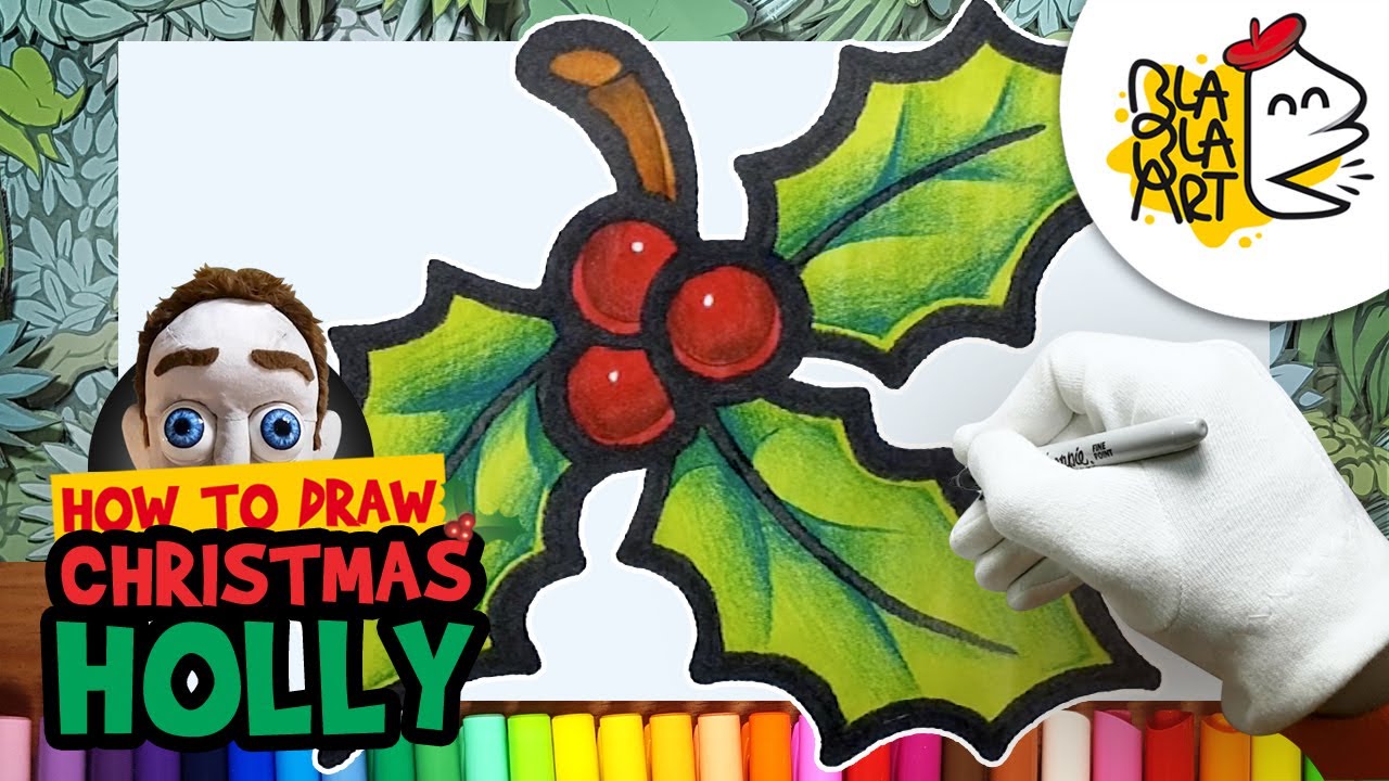 HOW TO DRAW CHRISTMAS HOLLY | Best Christmas Drawing and Coloring for ...