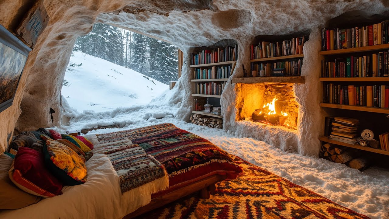 Cave Ambience With Snowstorm And Fireplace Sounds Perfect For ...