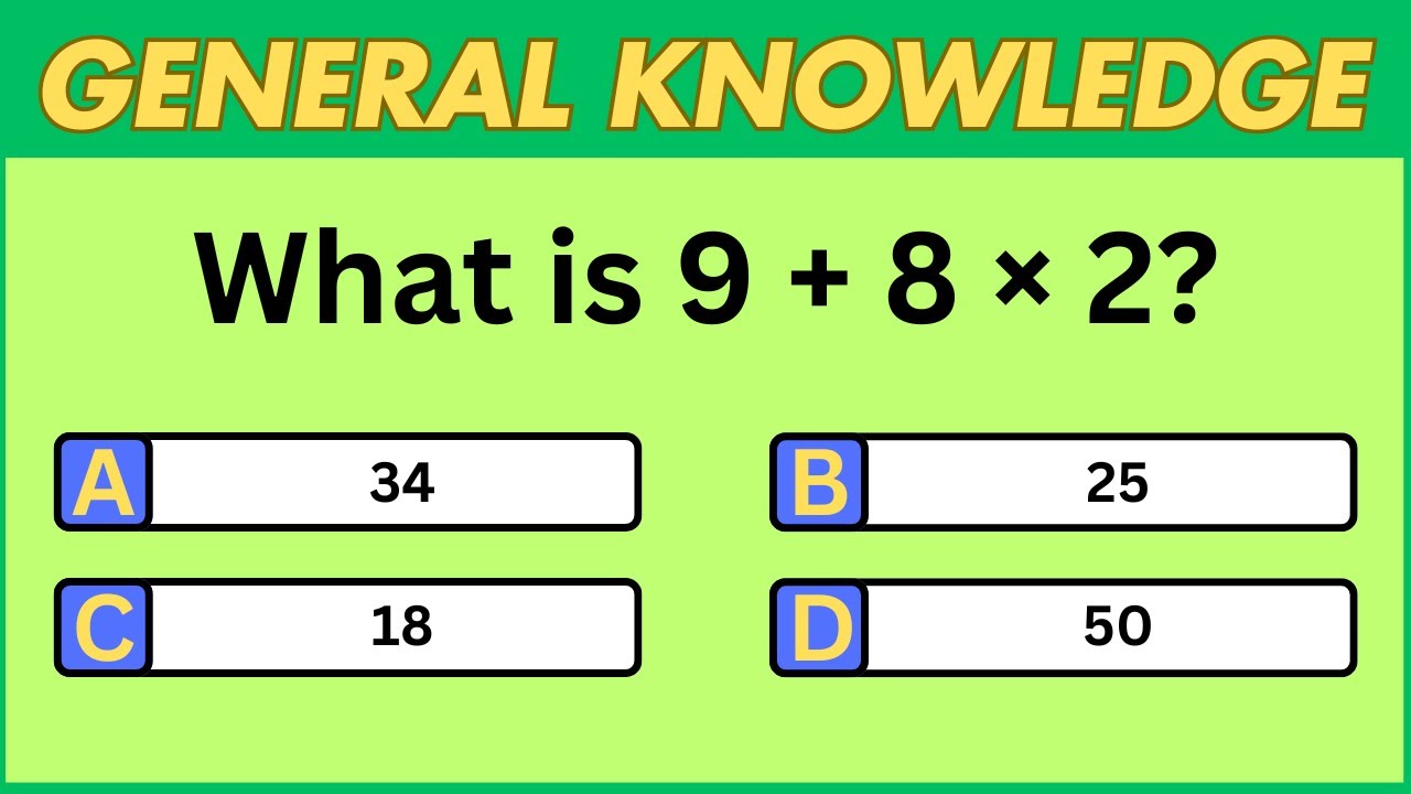 Test your brain power | General Knowledge & math 💯 Try This 50 multiple ...