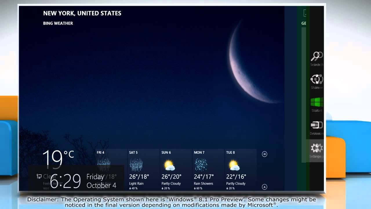 Lock screen enable/disable notifications in the Windows® 8.1 Weather ...