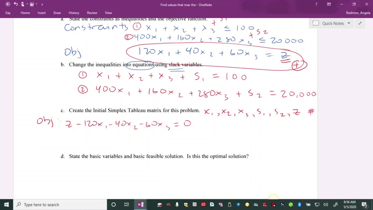 Simplex Method for Maximization Part 1 - YouTube